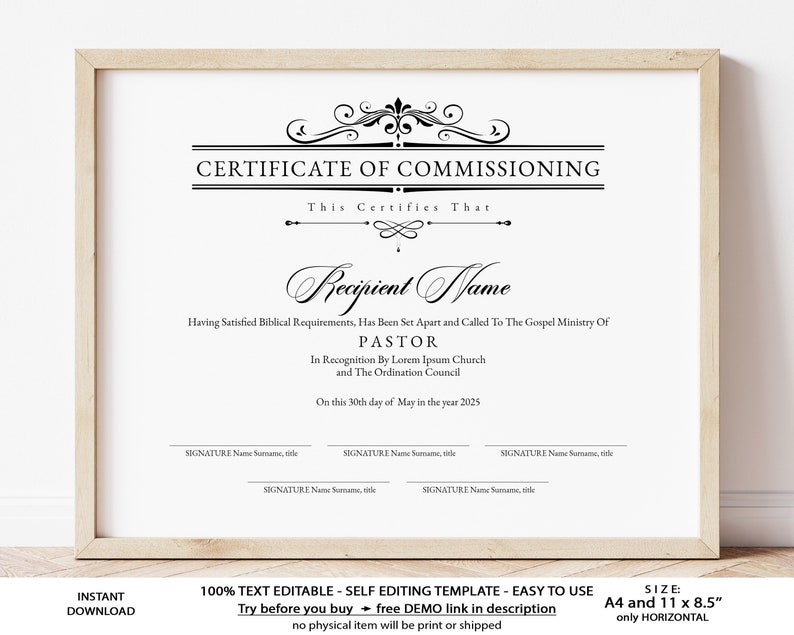 Editable Certificate of Commissioning Printable Commissioning - Etsy