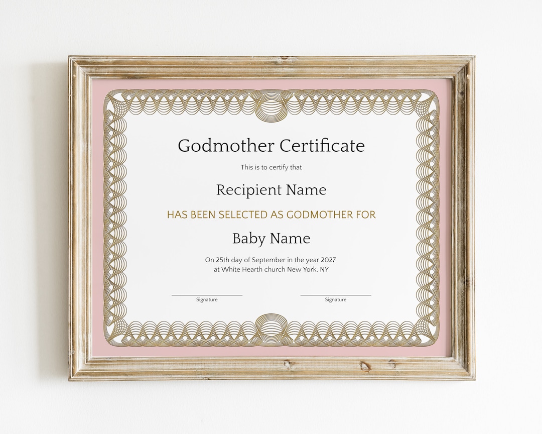 Godmother Certificate Template Custom Gift for Godmother - Etsy