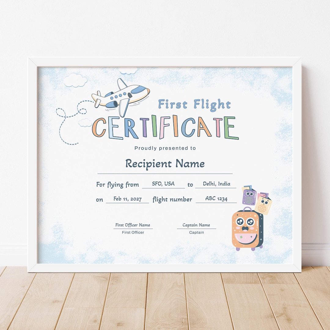 Editable My First Flight Certificate Template Kids Award Certificate ...