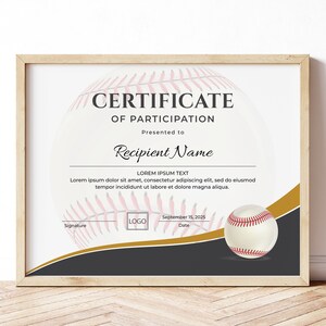 Editable Baseball Certificate Template, Sports Certificate Award ...