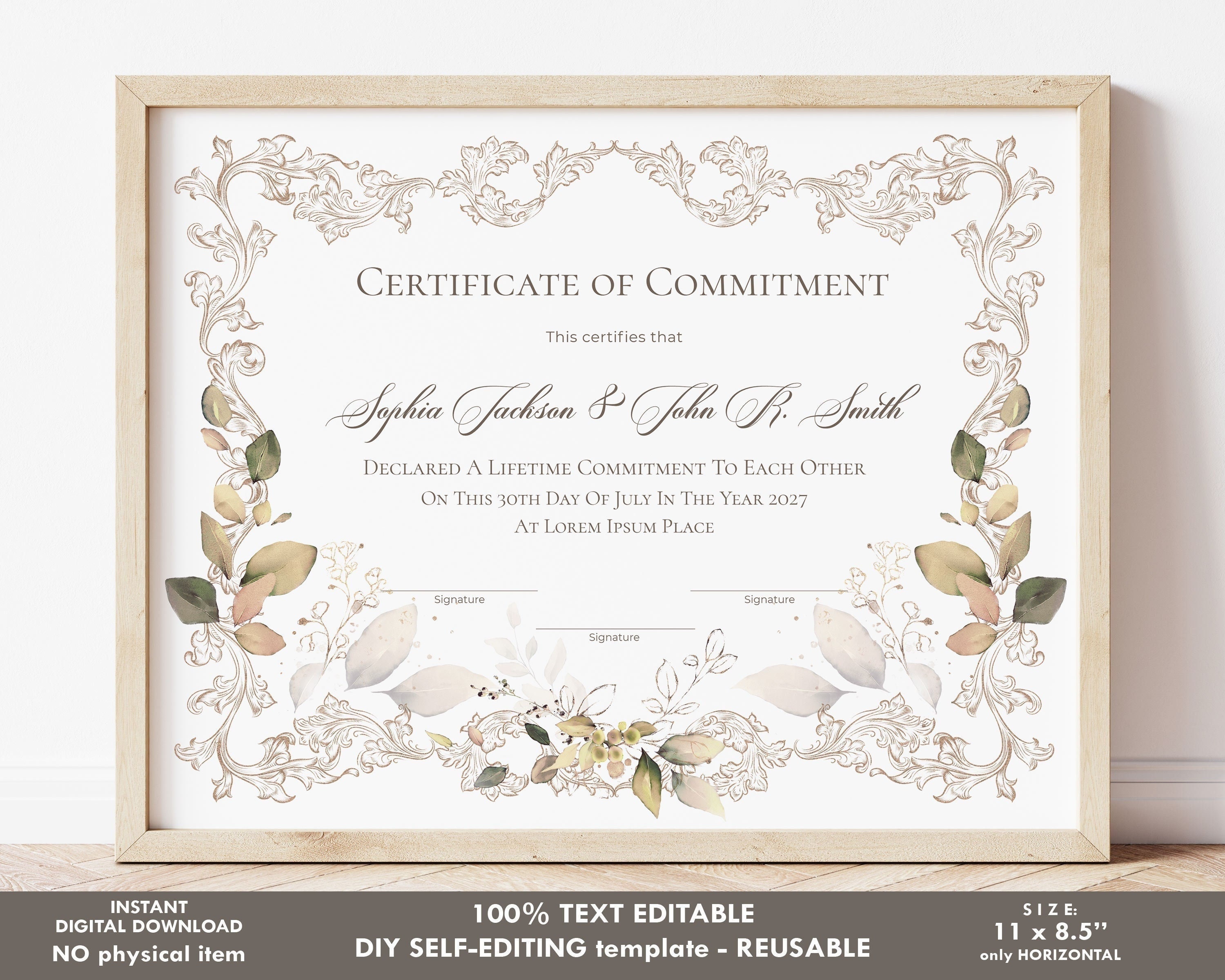 Certificate of Commitment Editable Printable Marriage - Etsy