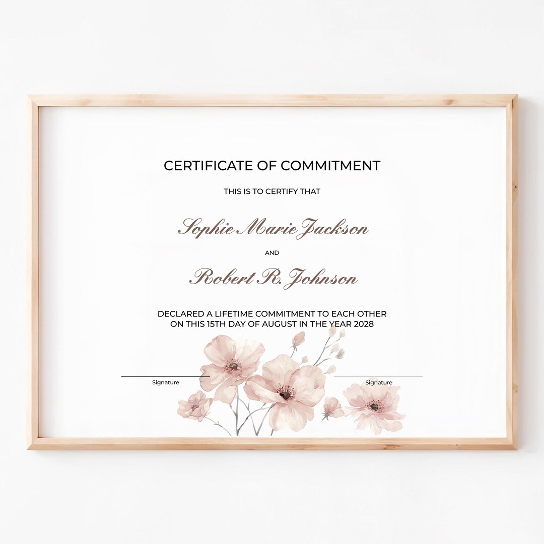 Editable Certificate of Commitment, Printable Certificate Template ...