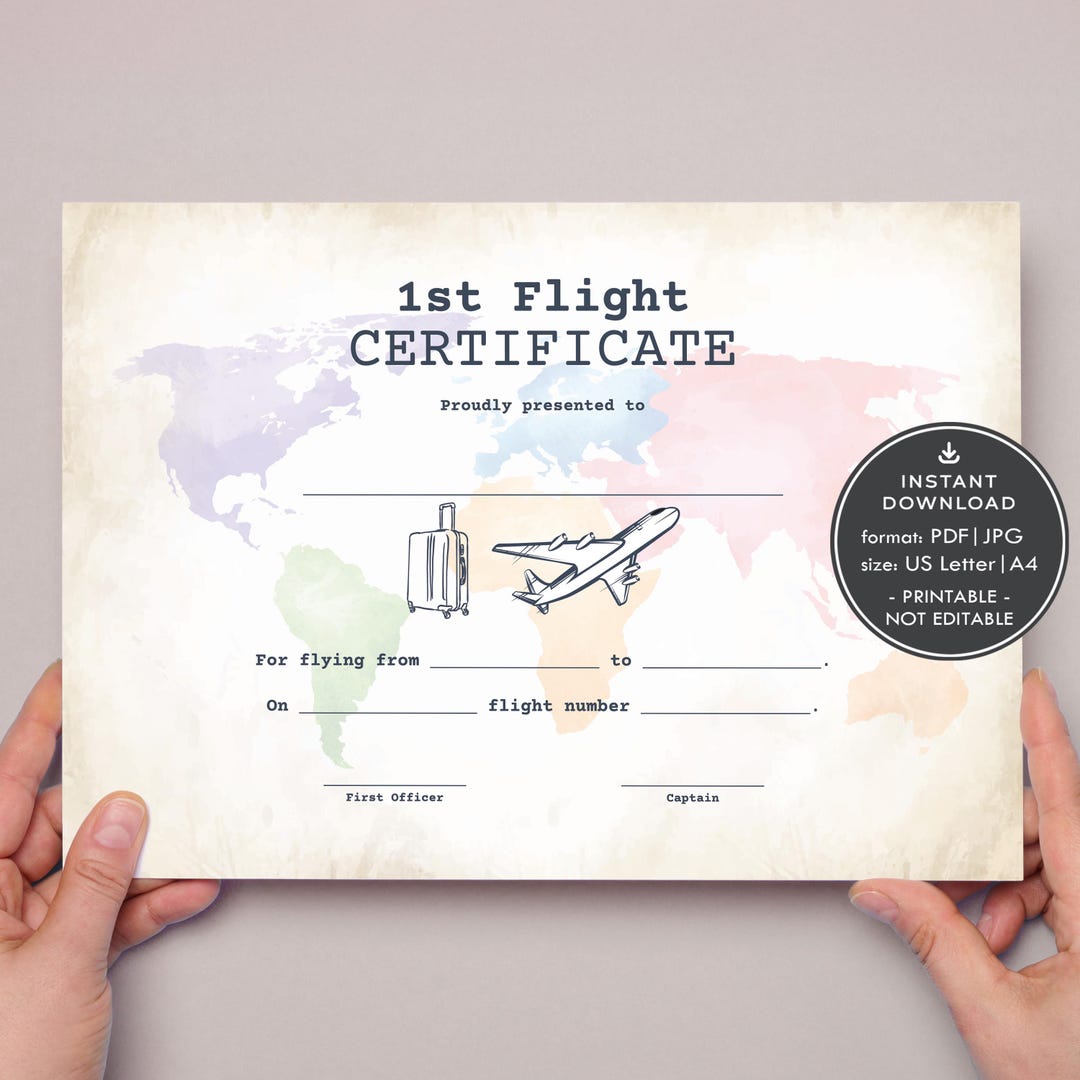 Printable My First Flight Certificate, Kids Travel Award, Airplane ...