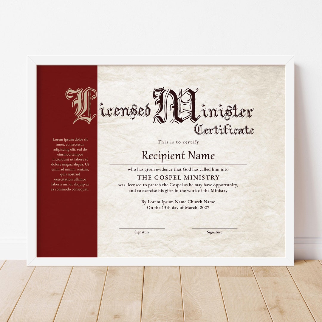 Editable Licensed Minister Certificate Template, Printable Vintage ...