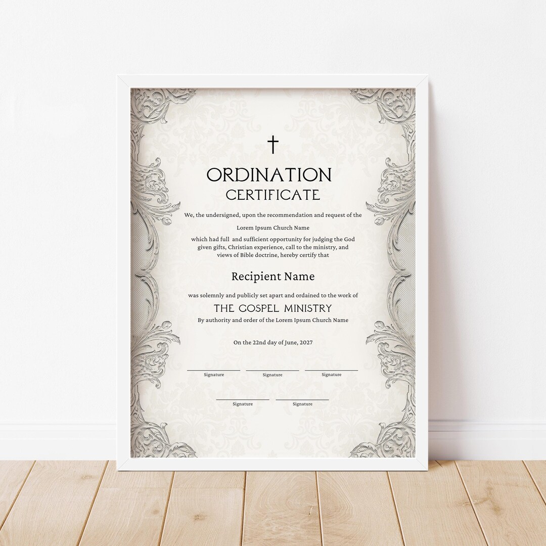Editable Ordination Certificate Template, Minister Certificate of ...