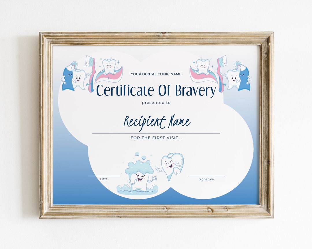 Editable Dentist Certificate of Bravery Kids Certificate - Etsy UK