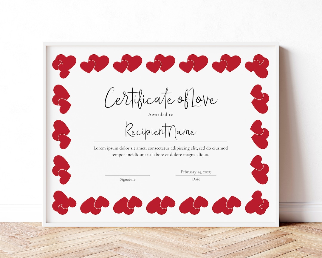 Love Certificate Template, Valentines Day Gift for Him or Her, EDITABLE ...