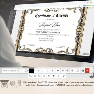 Editable License to Preach Template Printable Certificate of - Etsy