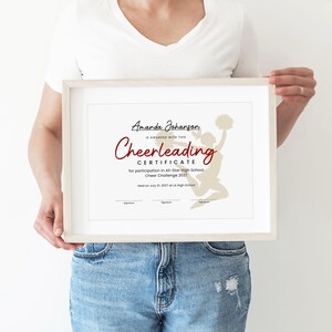 Cheerleading Certificate of Participation Template, Editable Printable ...