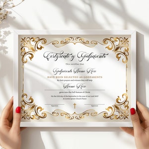 Editable Godparents Certificate Template, Godmother Godfather Printable ...