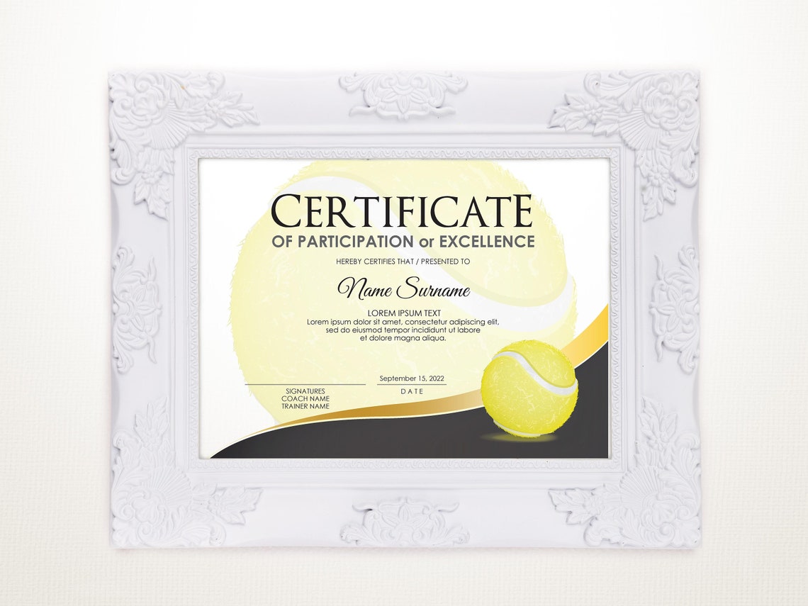 EDITABLE Tennis Certificate Template Sport Certificate Award | Etsy