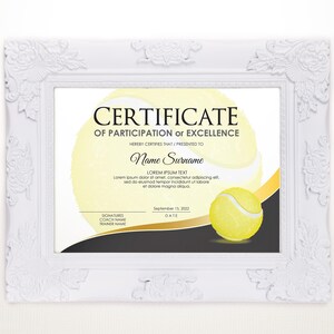 EDITABLE Tennis Certificate Template Sport Certificate Award | Etsy