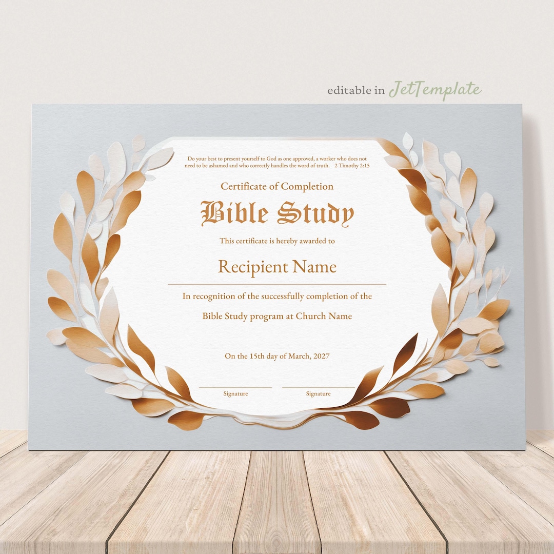 Editable Bible Study Certificate of Completion Template, Bible Study ...