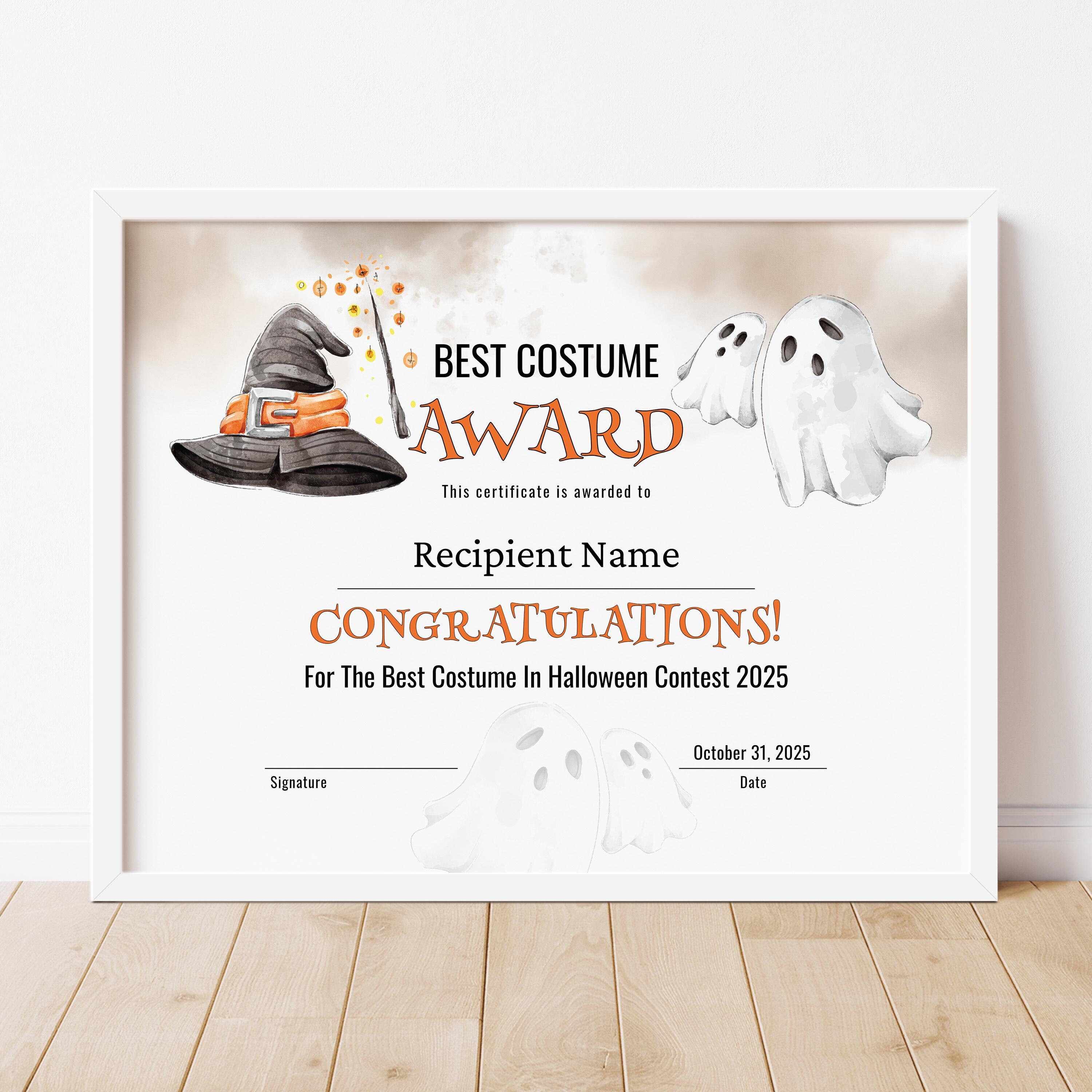 Halloween Certificate Templates Halloween Costume Award Certificates