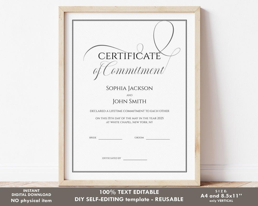 Editable Commitment Certificate Template Printable Wedding - Etsy