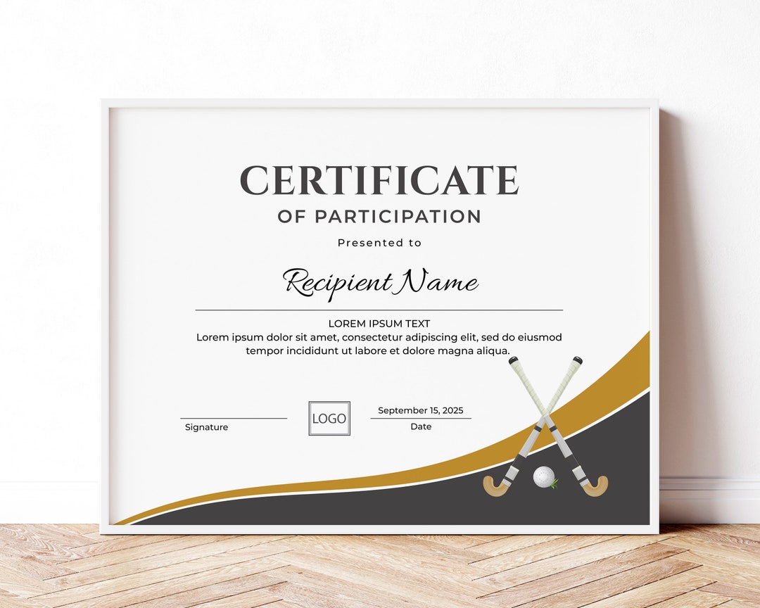 EDITABLE Field Hockey Certificate Template, Sports Certificate Award ...