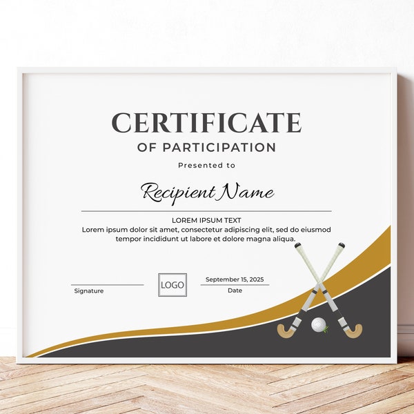 Hockey Award Certificate Template - Etsy