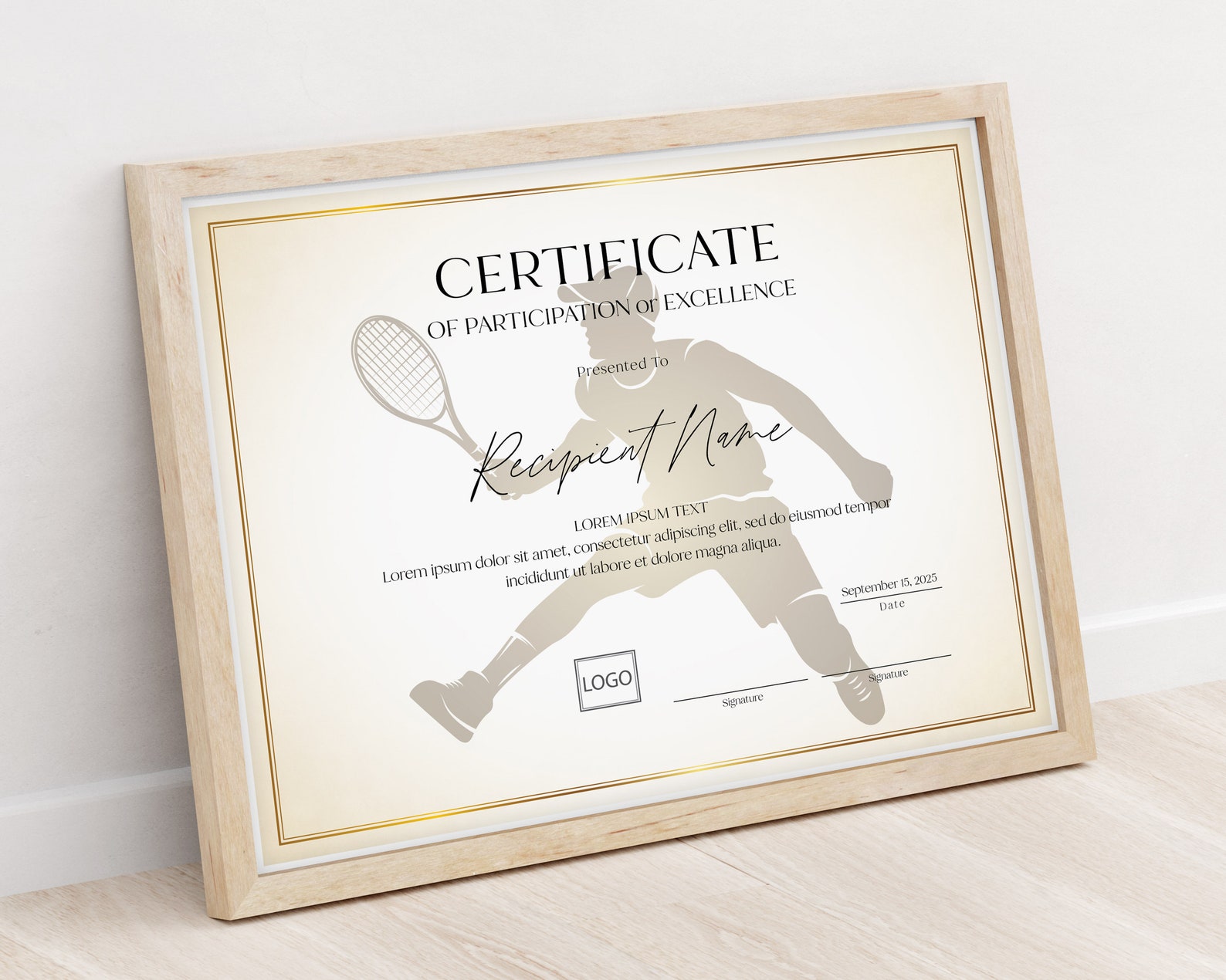 Tennis Certificate Award Template, Man With Tennis Racket, Sports ...