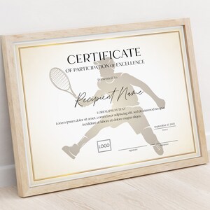 Tennis Certificate Award Template, Man With Tennis Racket, Sports ...