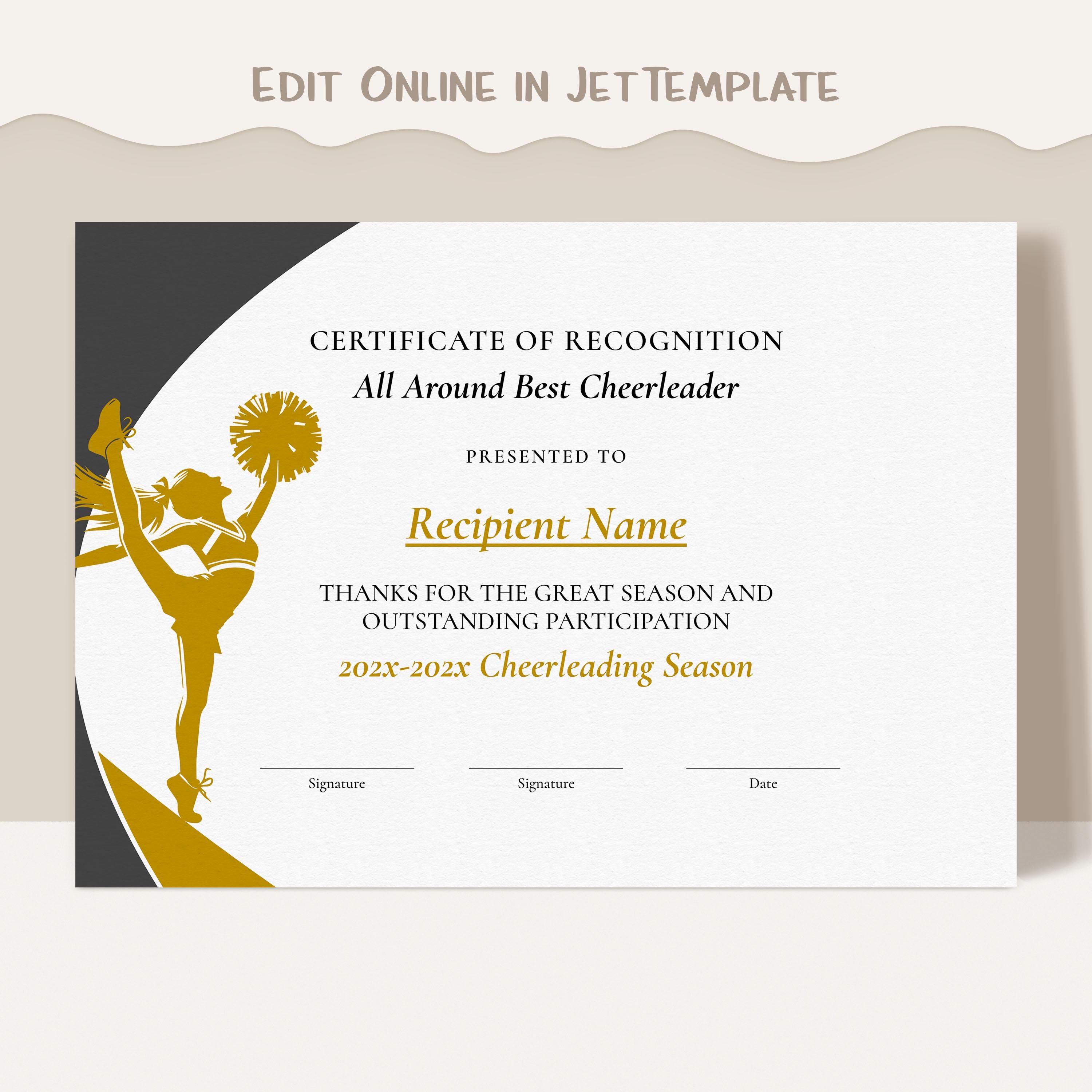 EDITABLE Cheerleader Certificate Template, Cheerleading Award ...