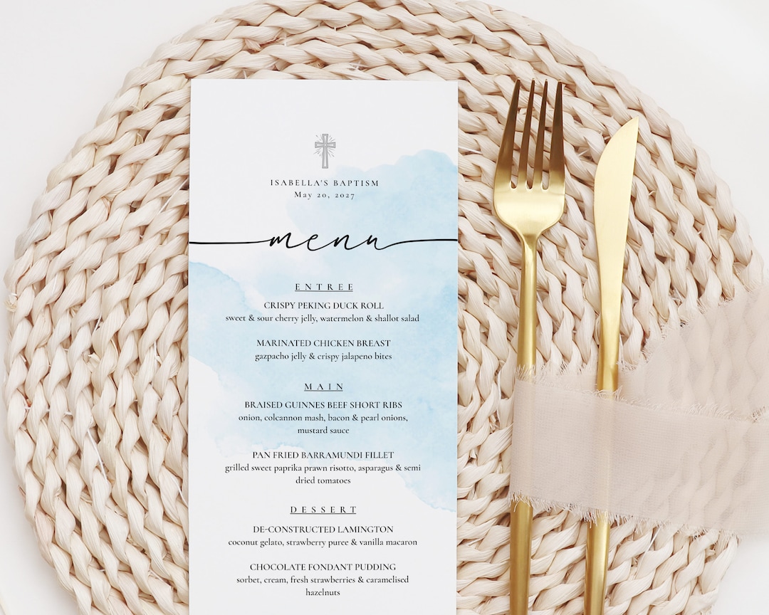 Plantilla de menú de bautismo, plantilla de menú imprimible de bautizo ...