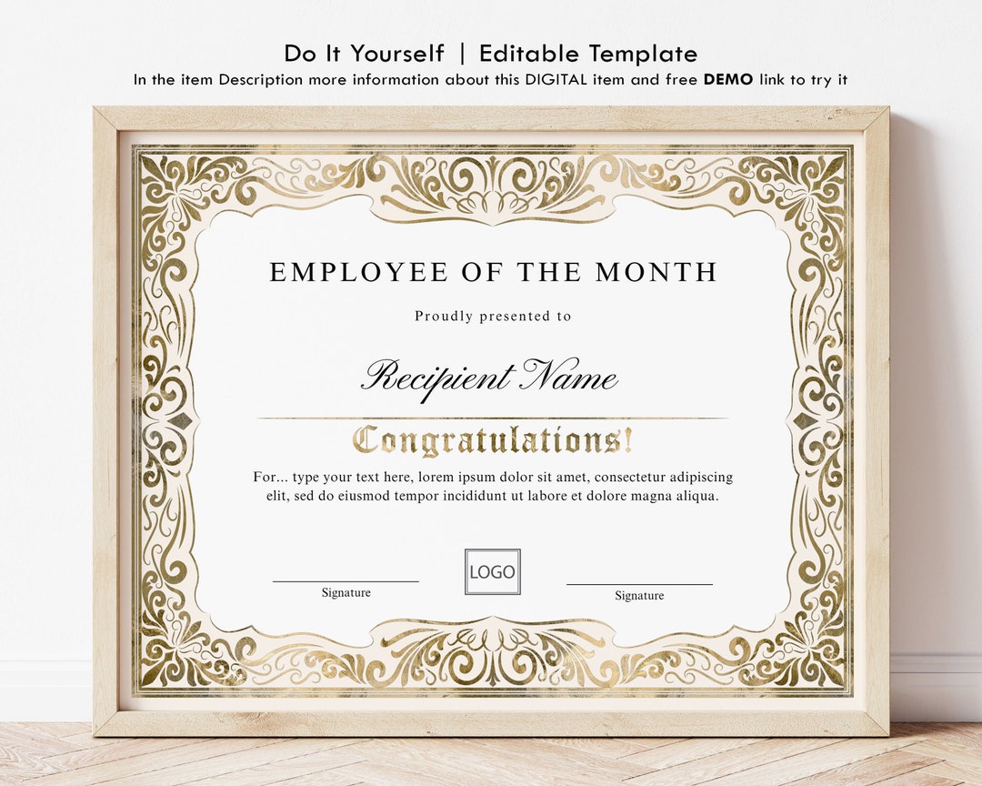 Editable Employee of the Month Quarter Week Year, Printable Employee ...