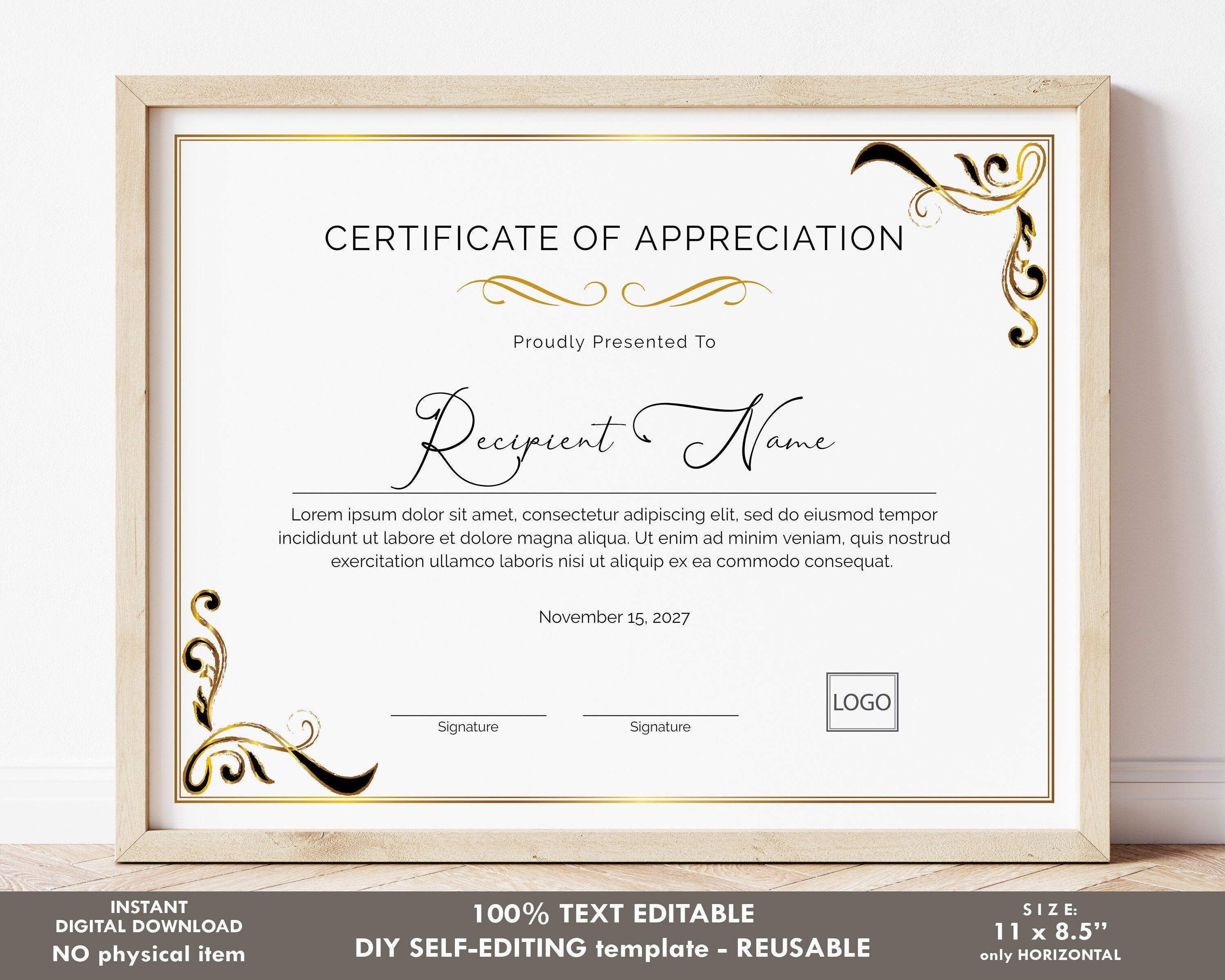 Appreciation Certificate Template Editable Certificate of - Etsy