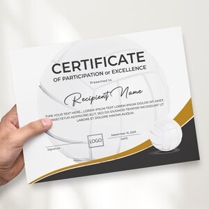 EDITABLE Volleyball Certificate Template, Sport Certificate Award ...