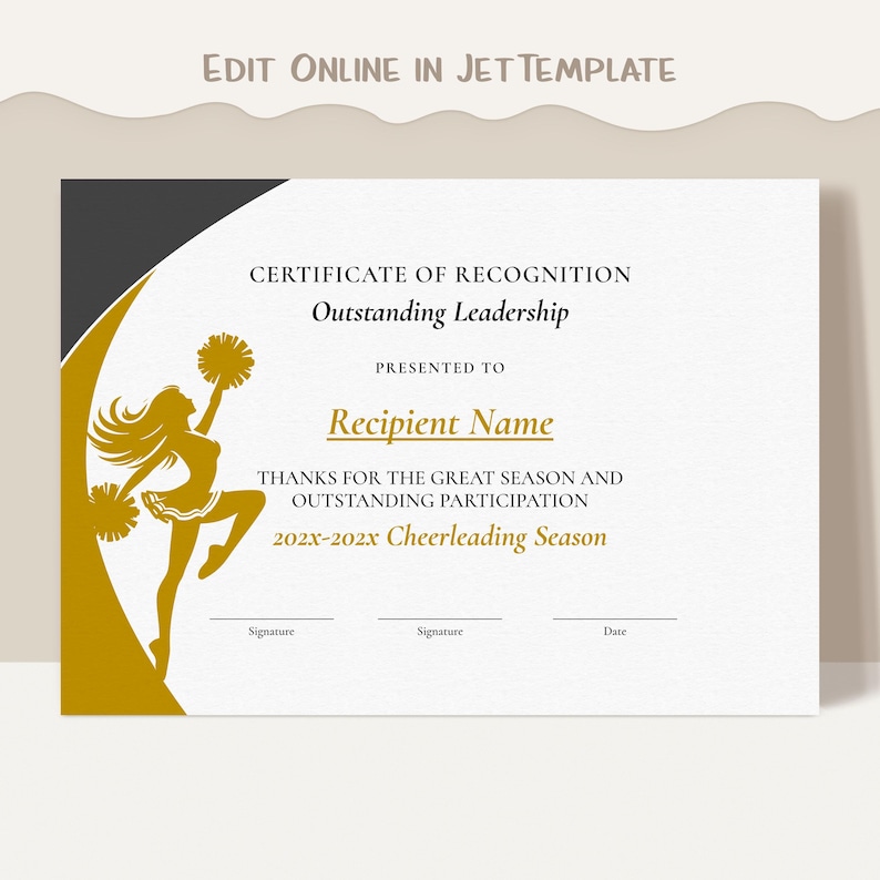 EDITABLE Cheerleader Certificate Template, Cheerleading Award ...