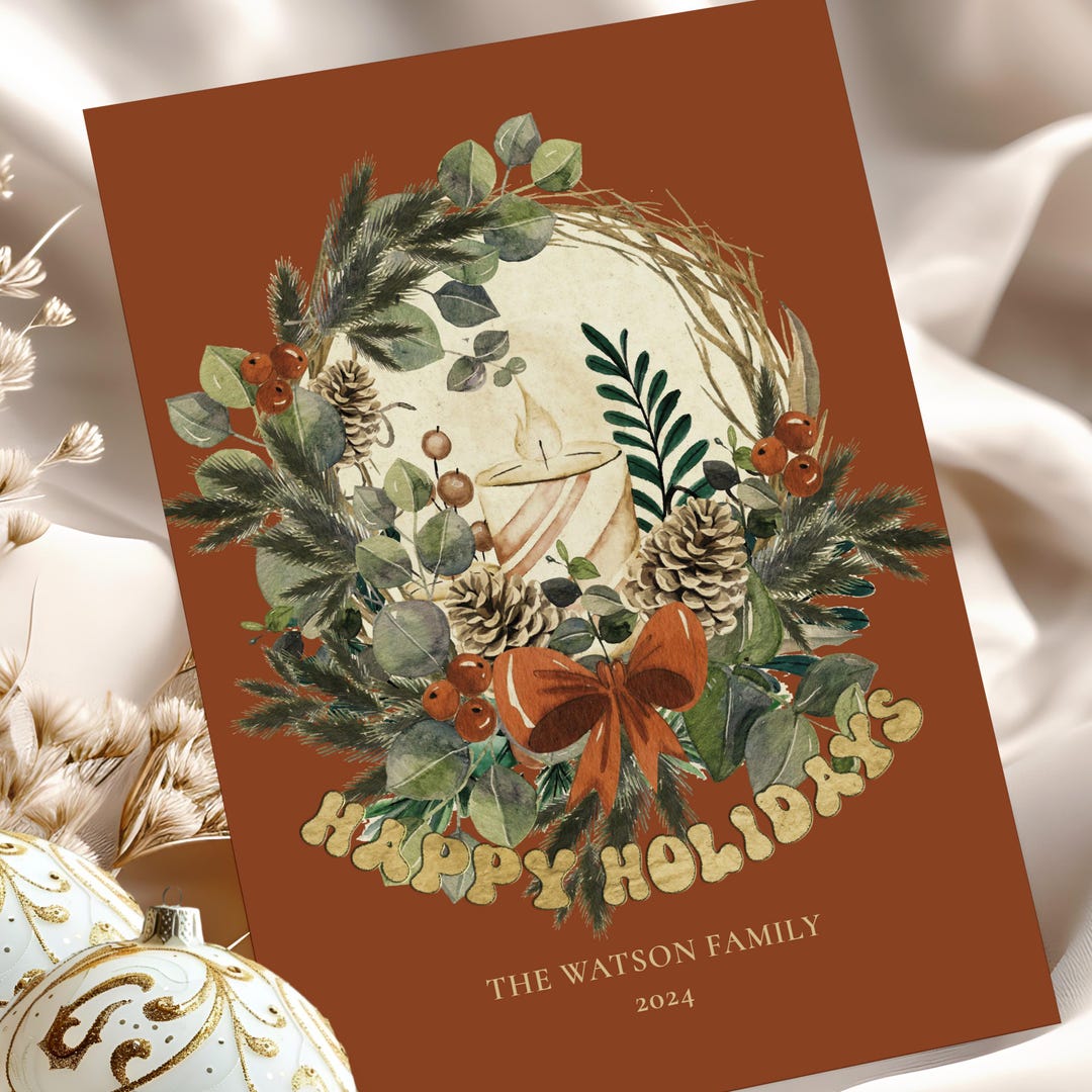 Editable Vintage Holiday Card, 2024 Retro Style Greeting Card ...