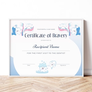 Editable Dentist Certificate of Bravery Kids Certificate Template ...