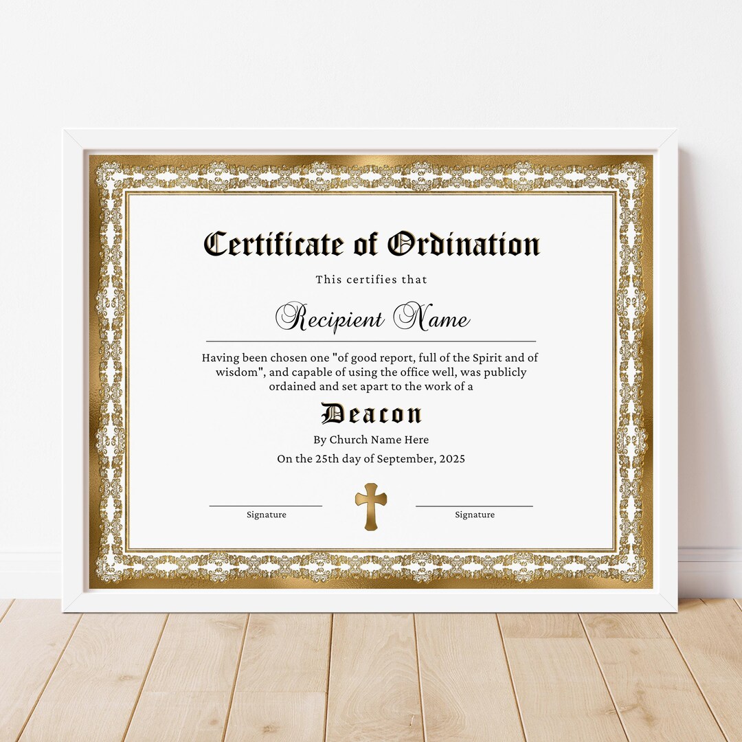 Deacon Ordination Certificate Template, Printable Certificate of ...