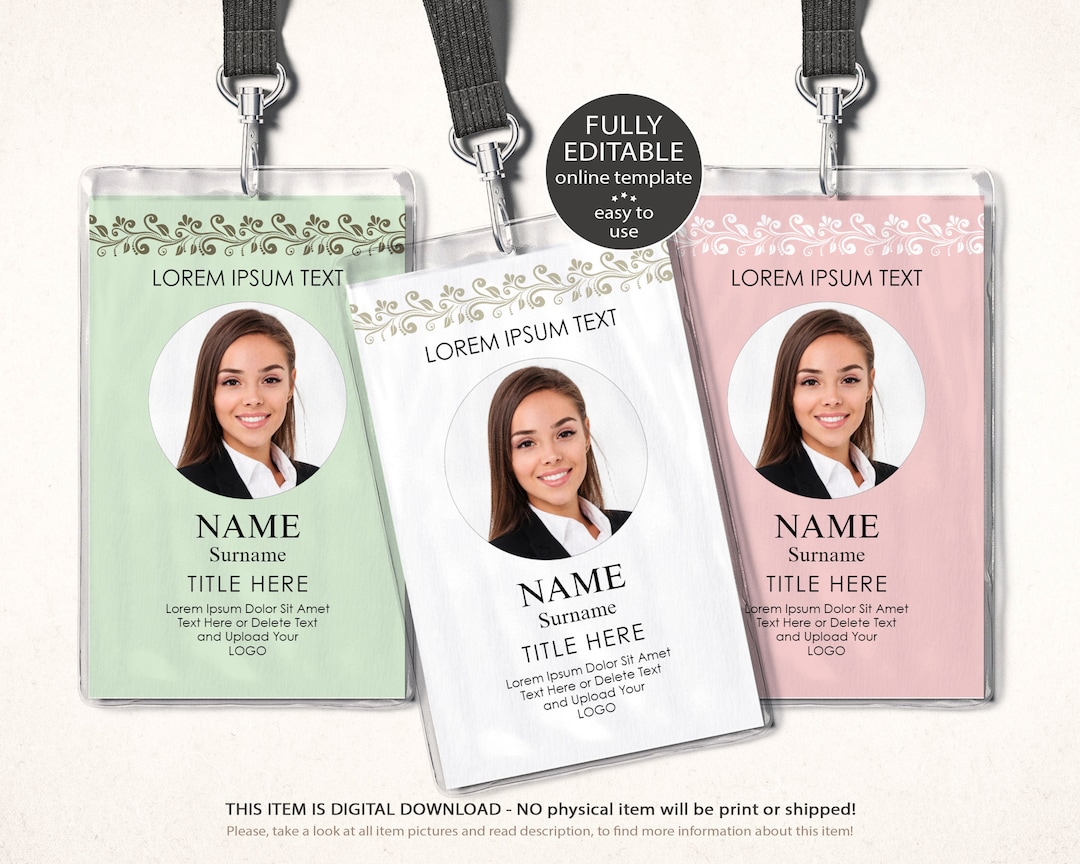 Editable Circle Photo ID Card Template, Printable ID Badge, Easy to Use ...
