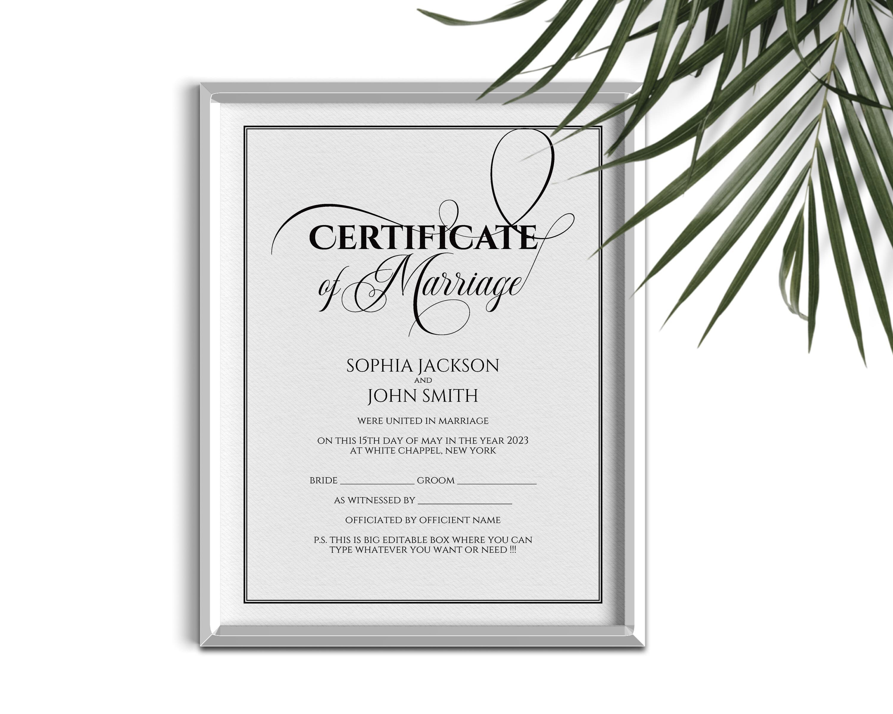 Editable Wedding Certificate Template Printable Elegant | Etsy
