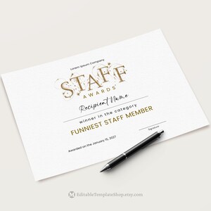 Best Staff Awards, Funniest Staff Member, EDITABLE Best Employee ...