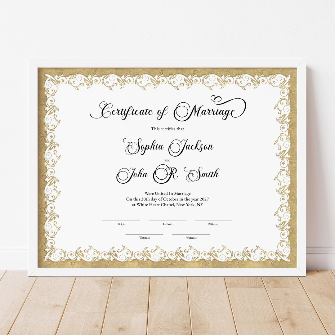 Classic Certificate of Marriage Keepsake, Decorative Wedding ...