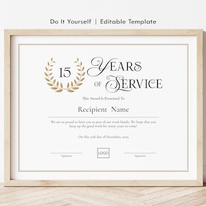 15 Years of Service Anniversary Award Certificate of Appreciation ...