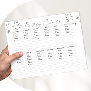 Editable Printable Perpetual Birthday Calendar Minimalist Calendar ...