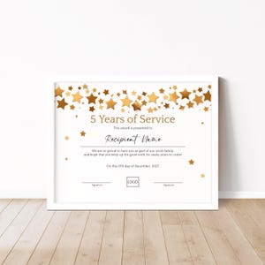 5 Years of Service Certificate of Appreciation Employee Recognition 5 ...