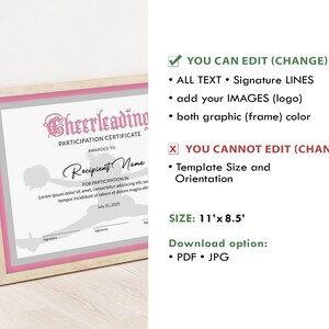 Cheer EDITABLE Cheerleading Participation Certificate Template, High ...