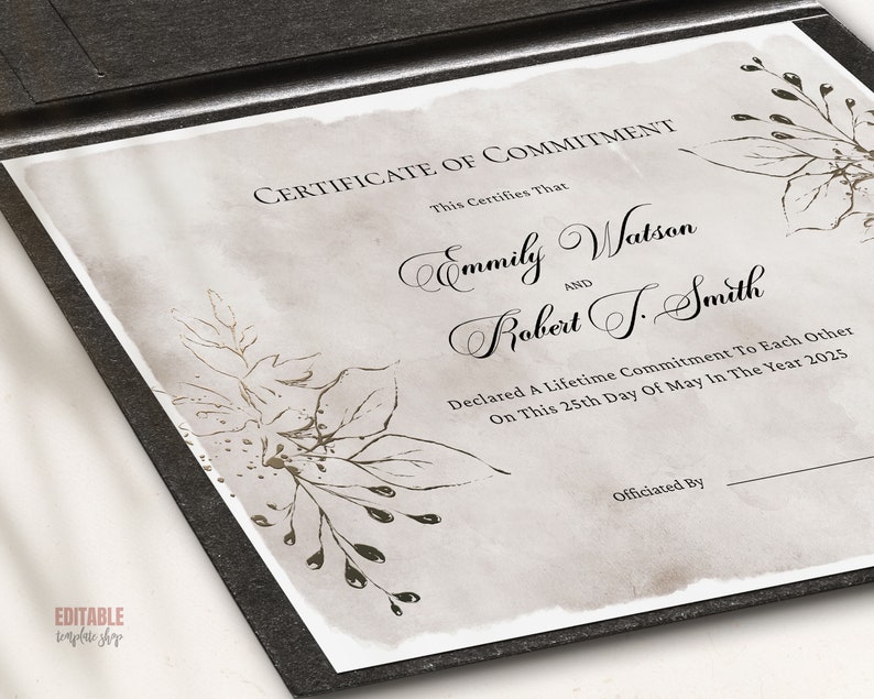 Commitment Certificate Template Editable Printable - Etsy