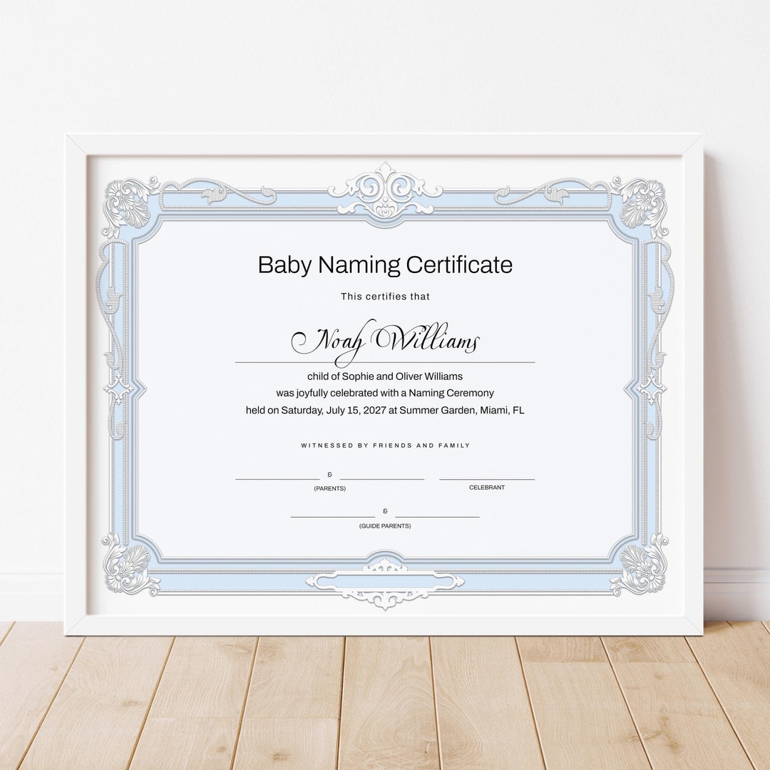 Editable Baby Boy Naming Certificate Template Printable Blue ...