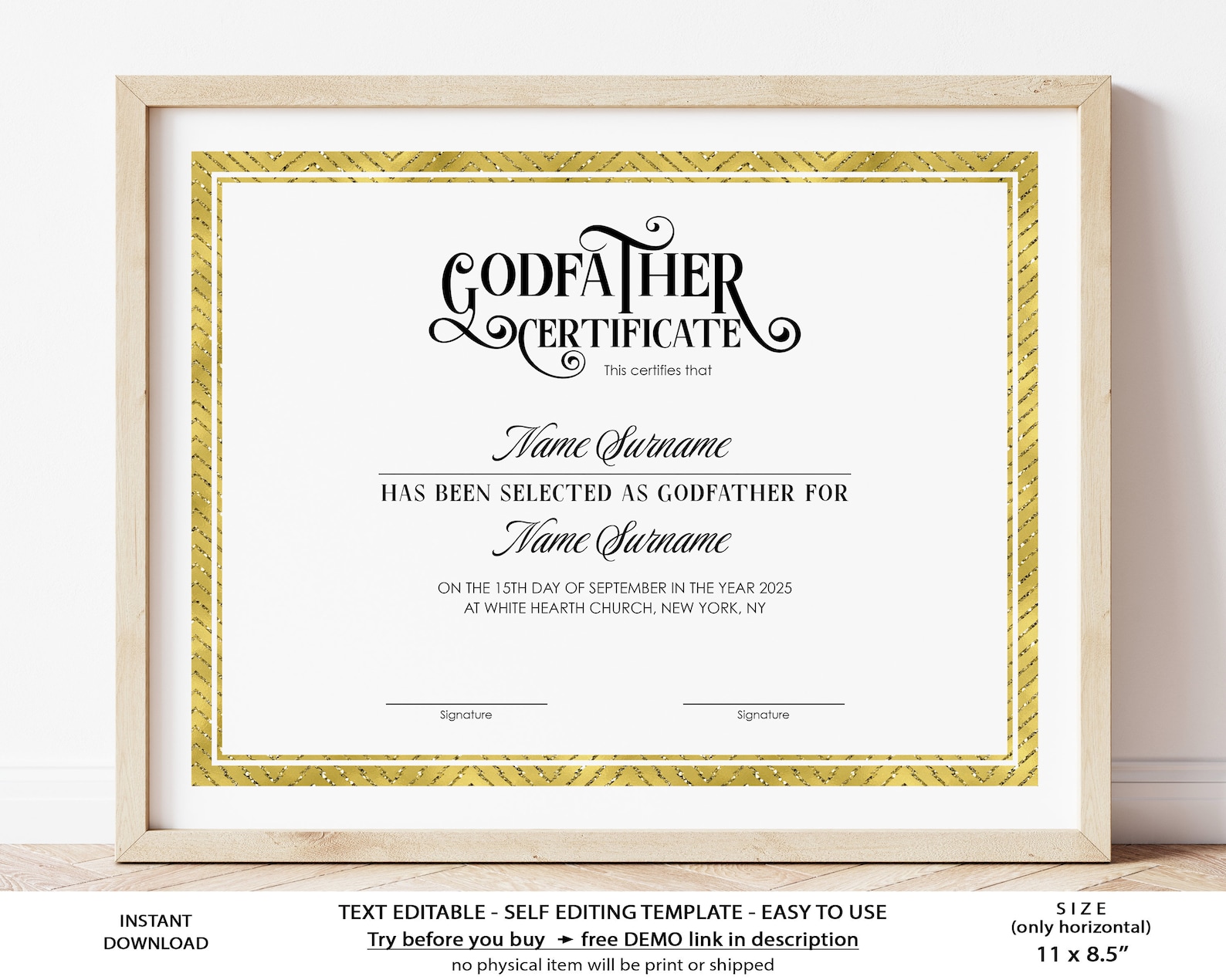 Editable Godmother Godfather Godparents Certificate Template, Printable ...