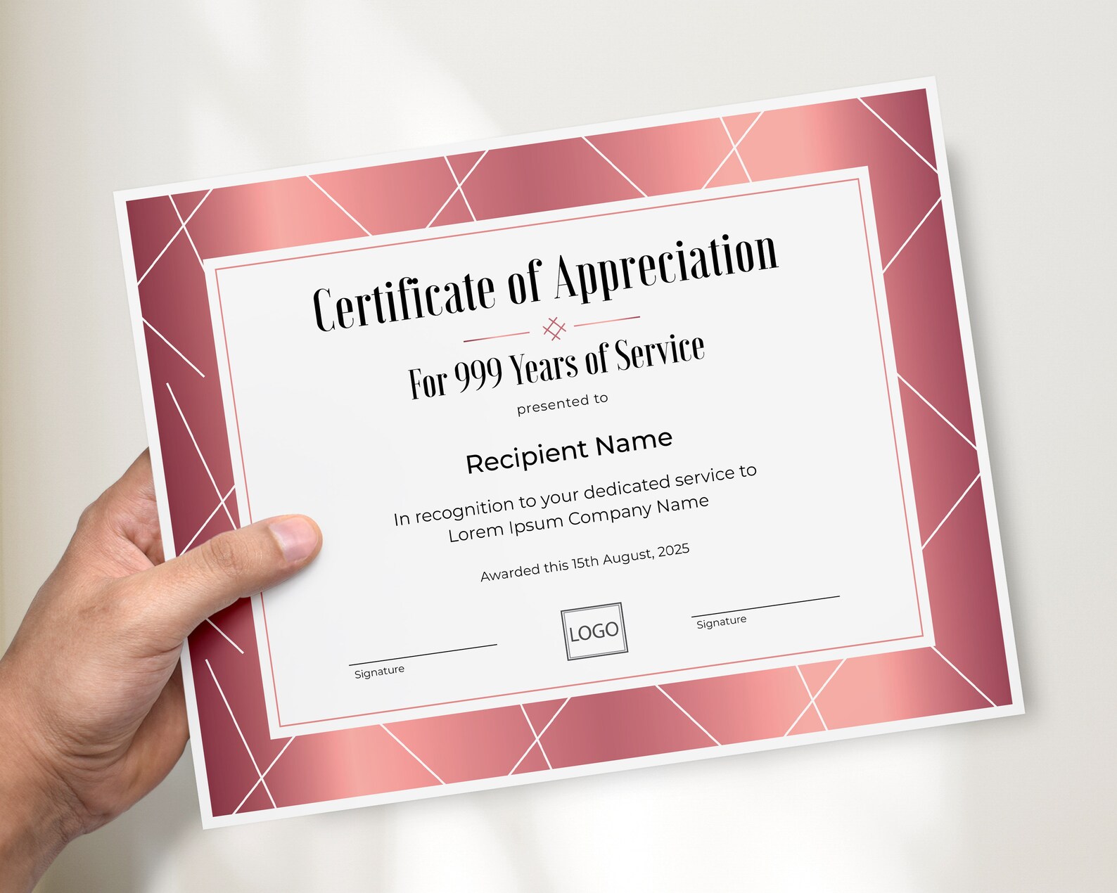 25 Years of Service EDITABLE Certificate of Appreciation Template ...