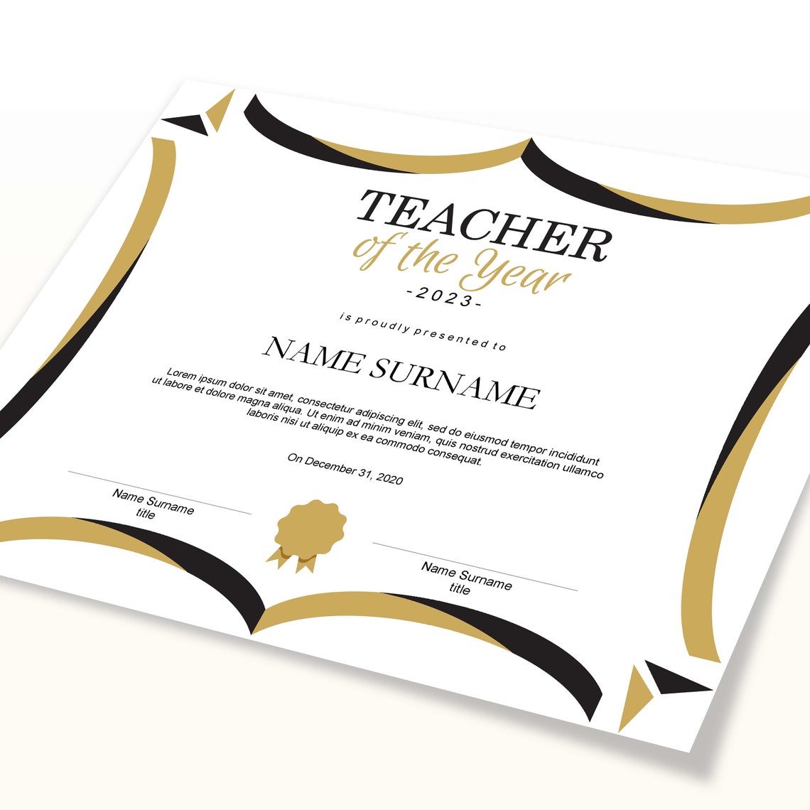 Teacher of the Year EDITABLE Certificate Template Printable | Etsy