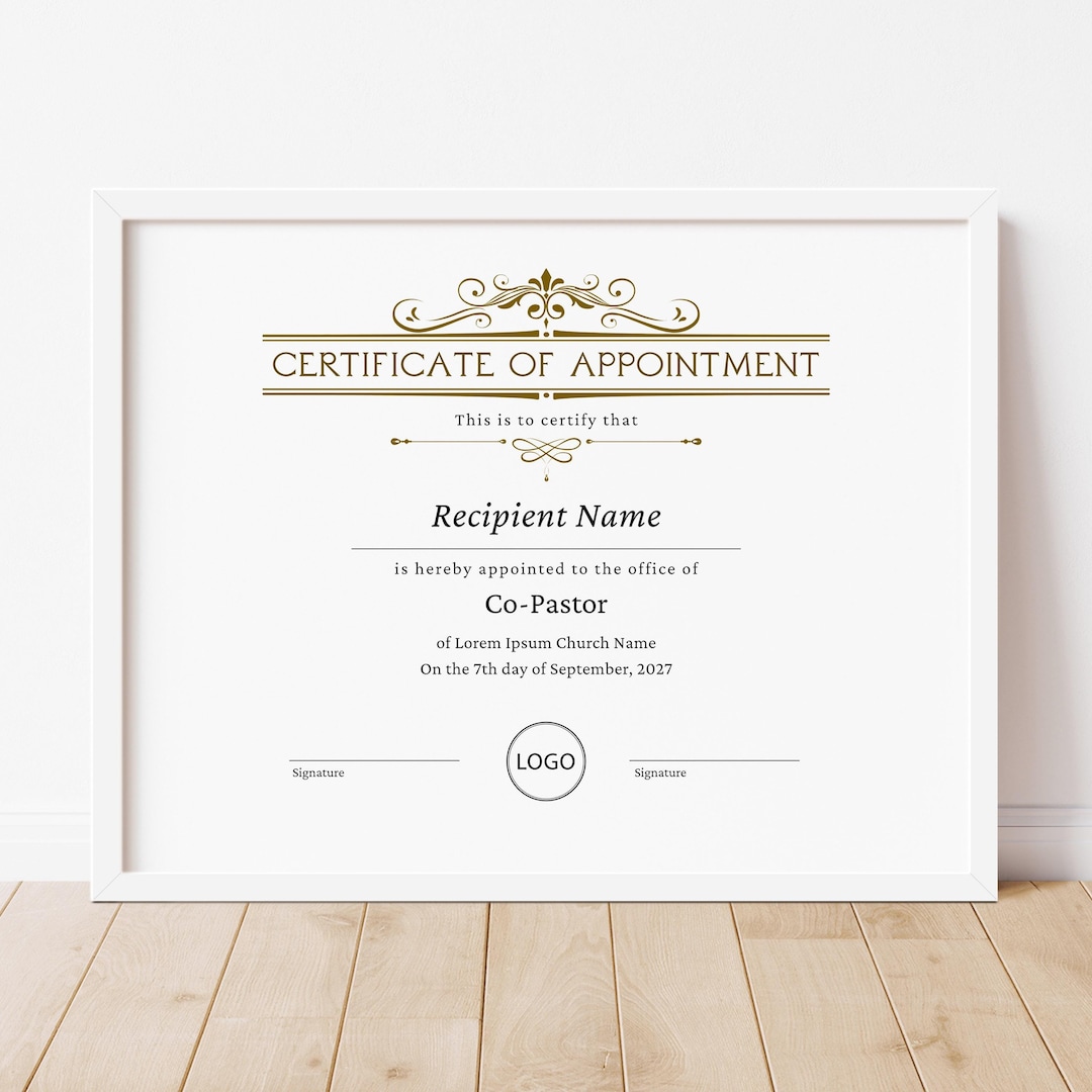 Editable Appointment Certificate, Printable Bishop Pastor Appointed ...
