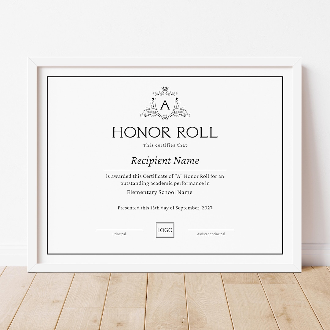 Editable Honor Roll Certificate Template, Elementary School Student ...