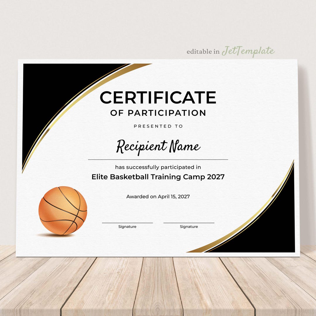 EDITABLE Basketball Award Certificate Template Printable Sports ...