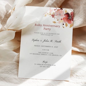 Ruby Wedding Anniversary Invitation Template, 40th Anniversary Party ...
