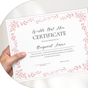 Editable Best Mom Award Certificate Template, Gift for Mothers Day ...